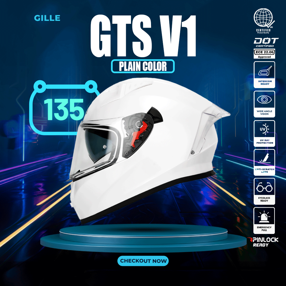 Gille Helmet 135 GTS V1 PLAIN Motorcycle Helmets Full Face Dual Visor Free Iridium Lens | Shopee ...