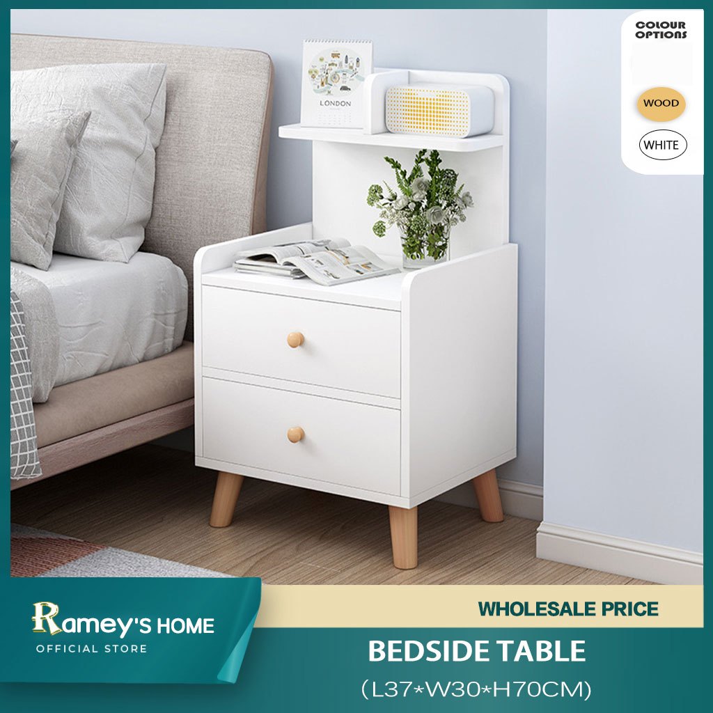 RAMEY Bedside Table Wooden Side Table With 2 DrawER | Shopee Philippines