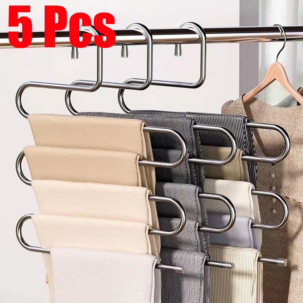5 Layer Stainless Steel Pants Hanger Closet Storage Organizer for Pants ...