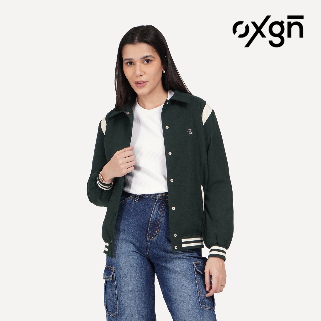 OXGN Varsity Bomber Jacket For Women (Dark Green) | Shopee Philippines