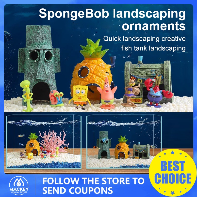 Mini SpongeBob Fish Tank Aquarium Accessories Pineapple House Squidward ...