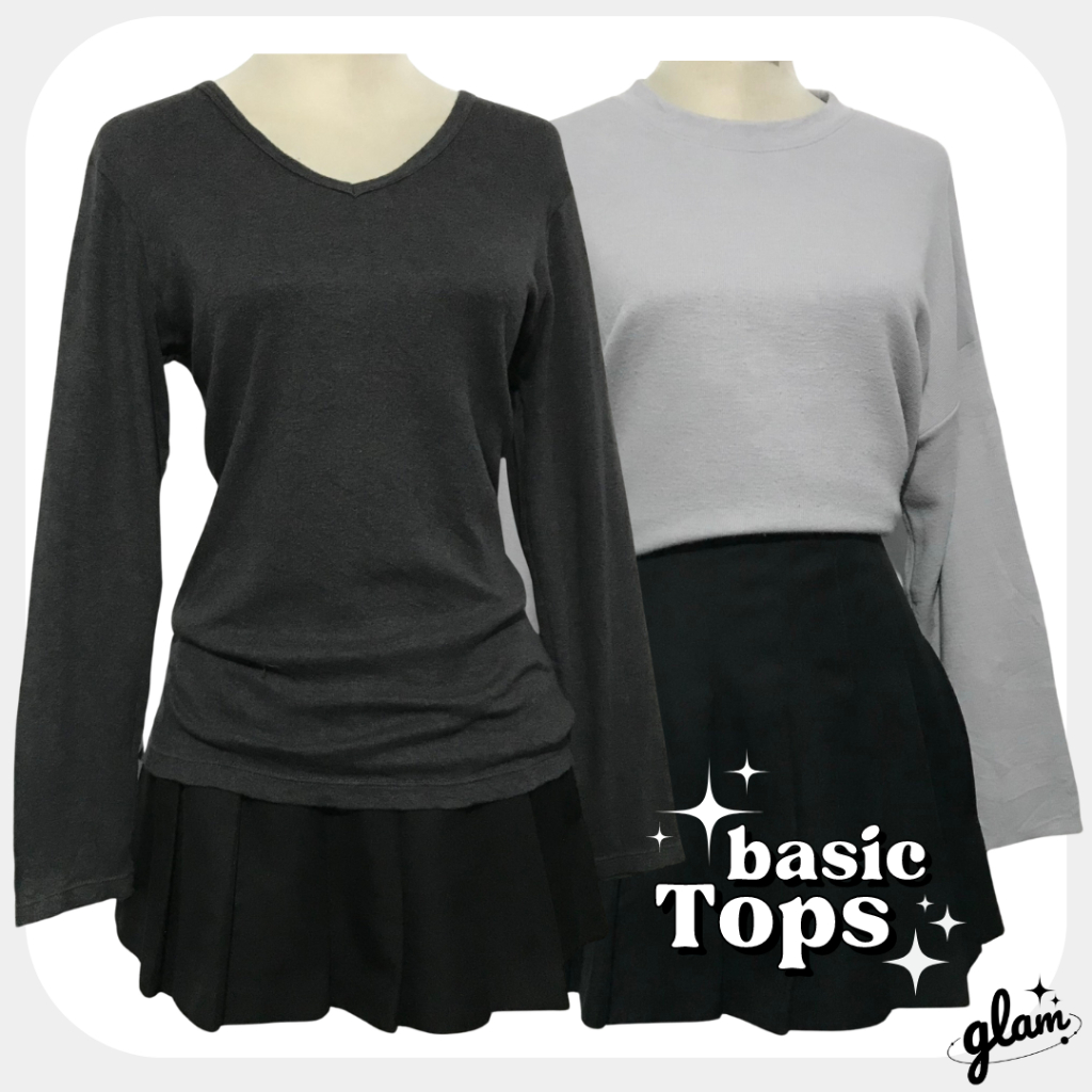 BASIC TOPS | black gray blue cotton blend plain longsleeve shirts ...