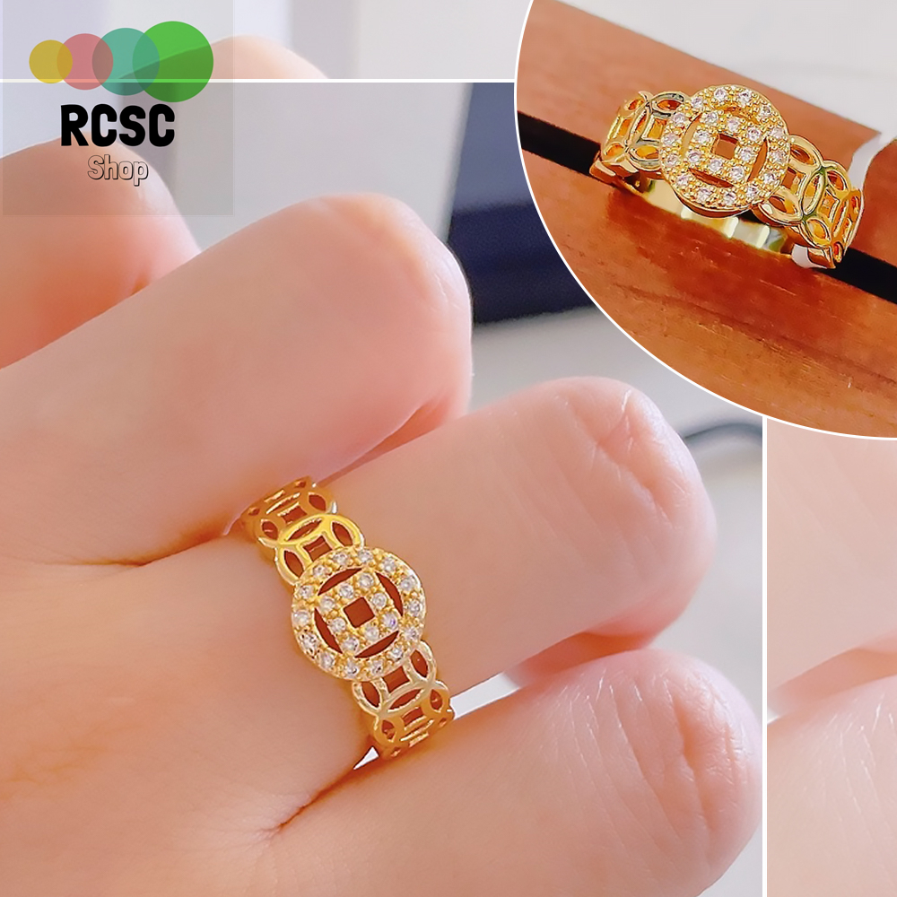 RCSC 18K Gold Adjustable Ring Lucky Charm Money Catcher Coin Stainless Charm Ring 1pc (NO BOX ...