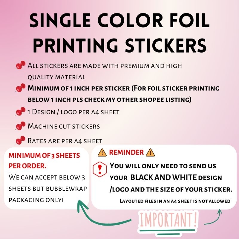 Single Color Vinyl Foil Stickers / Gold Silver Foil Stickers / Vinyl ...
