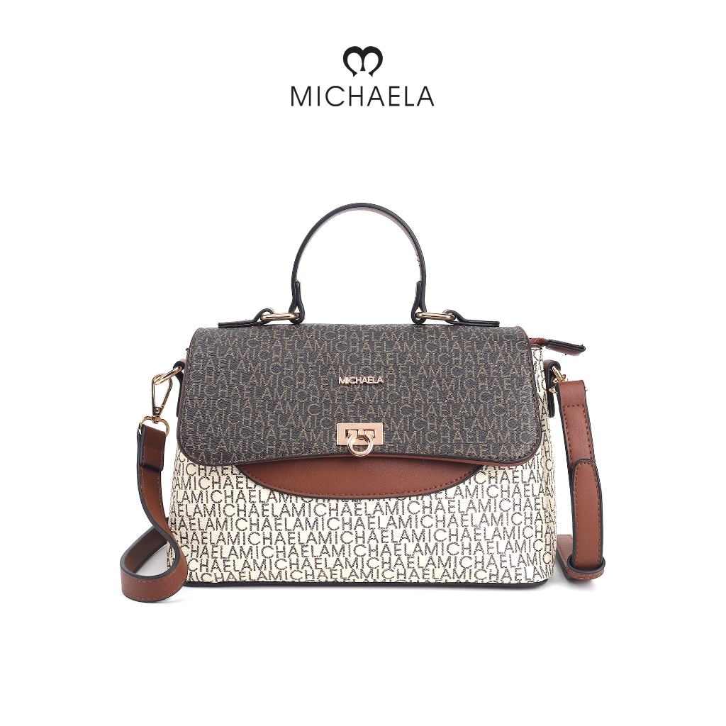 MICHAELA Lettering Sling Satchel Bag Vintage Fashion Two-Tone Crossbody ...