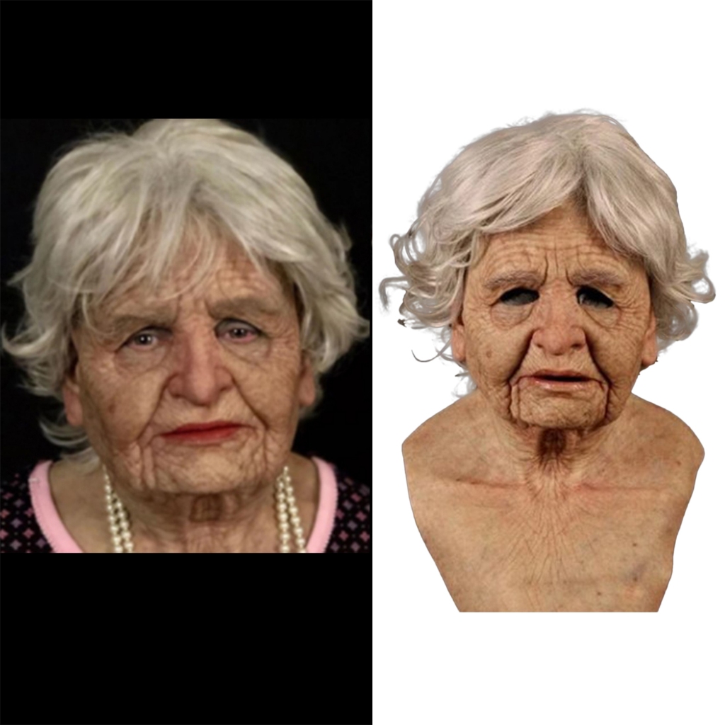 Old Woman Mask, Realistic Halloween Human Wrinkle Face Mask Novelty ...