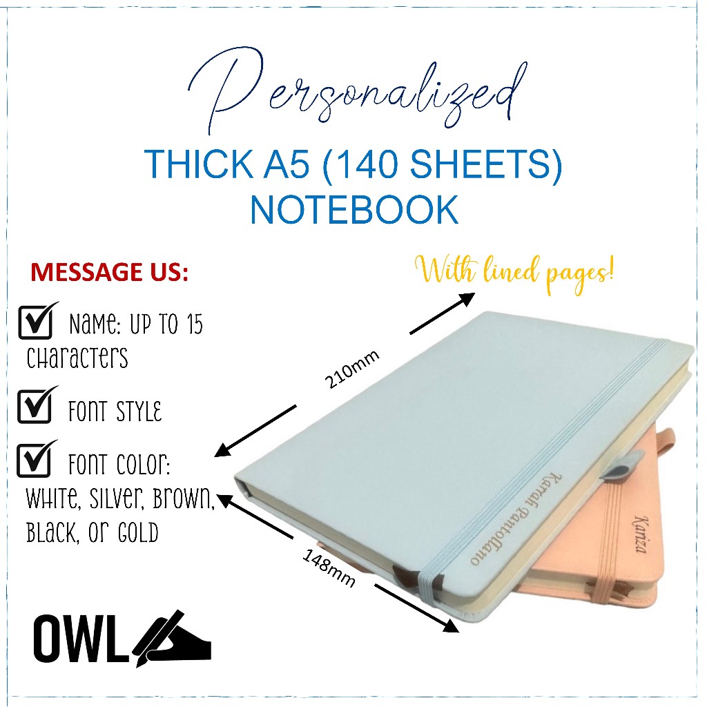 Owl Notebooks Personalized Thick 140 Leaves Journal Notebook Hardbound ...
