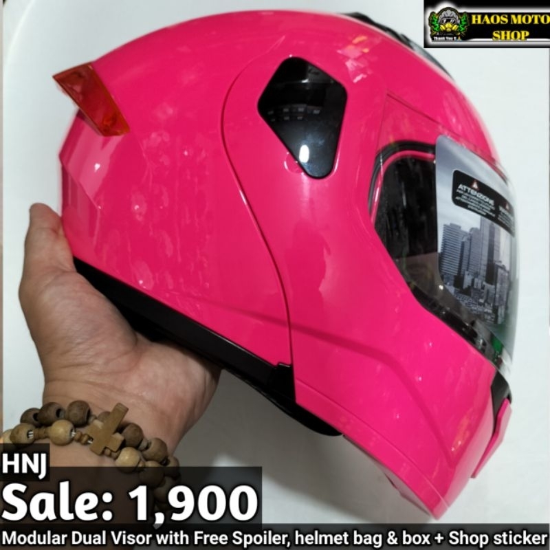 hnj helmet modular 937 pink dual visor with spoiler | Shopee Philippines