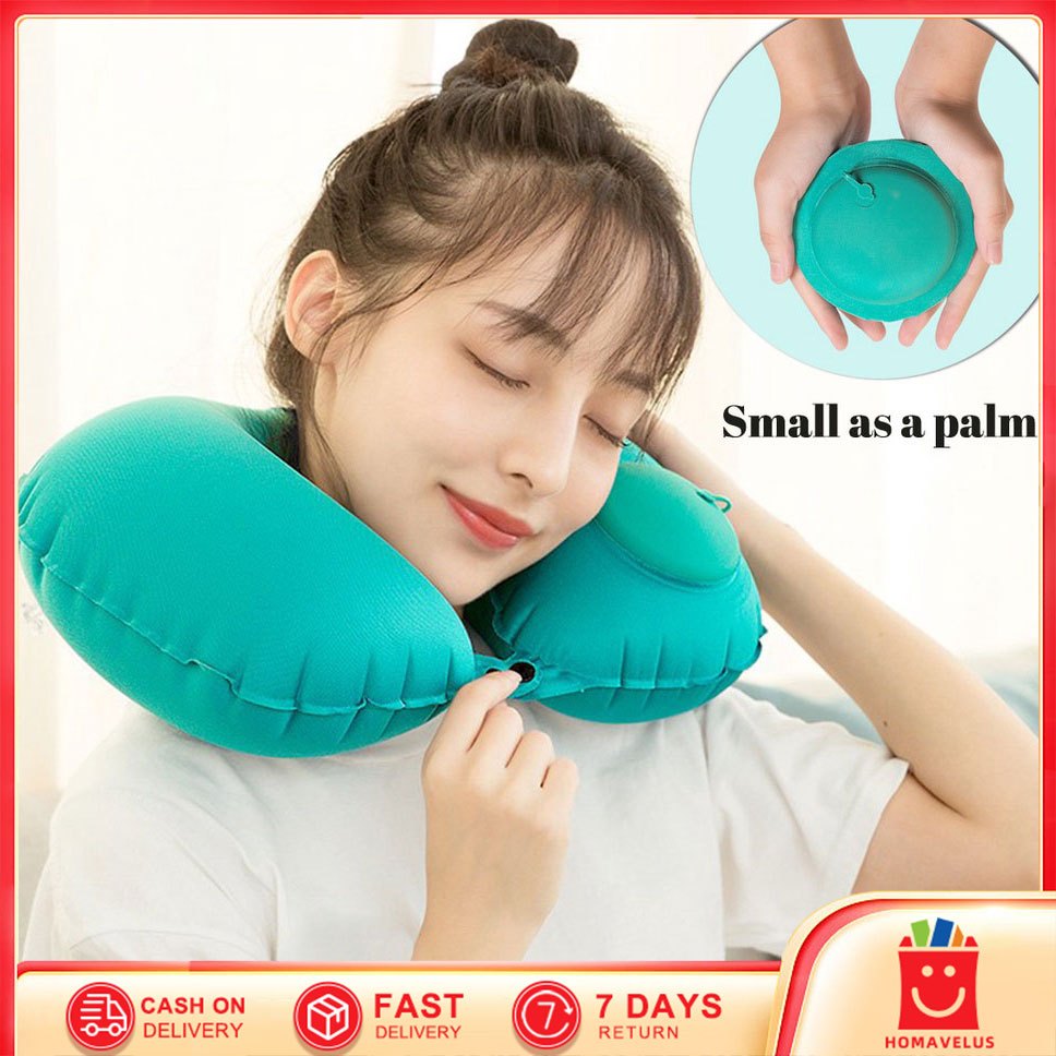 U Shaped Inflatable Travel Pillow Travel Pillow Inflatable Press Pump ...
