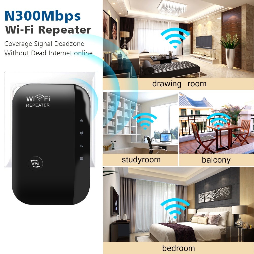 Wi-Fi Repeater 300Mbps Network Signal Extender Wireless Router Fast ...