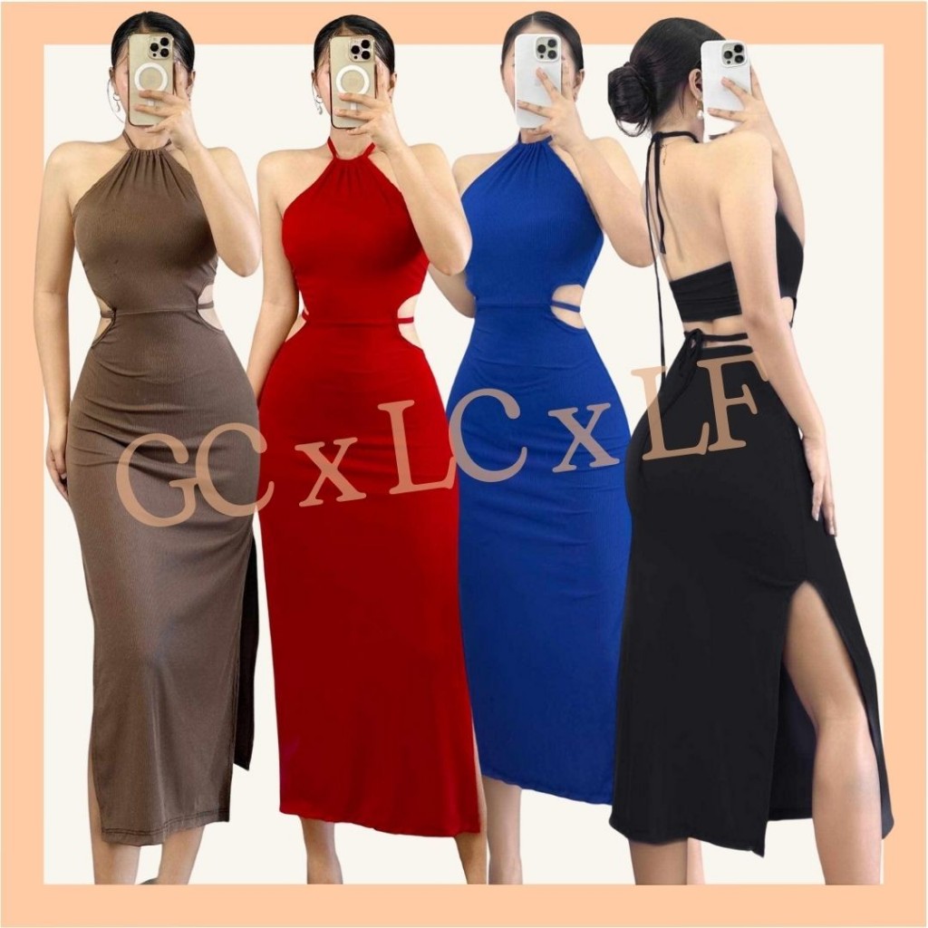 SAVANNAH Knitted Halter Top Sexy Belly Sring with High Side Slit Maxi ...