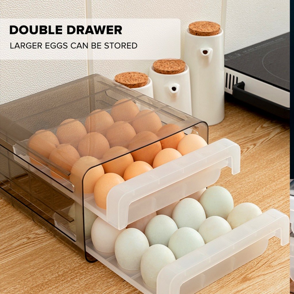 32 Grid Egg Tray Double Layer Drawer Type Egg Storage Organizer Rack ...