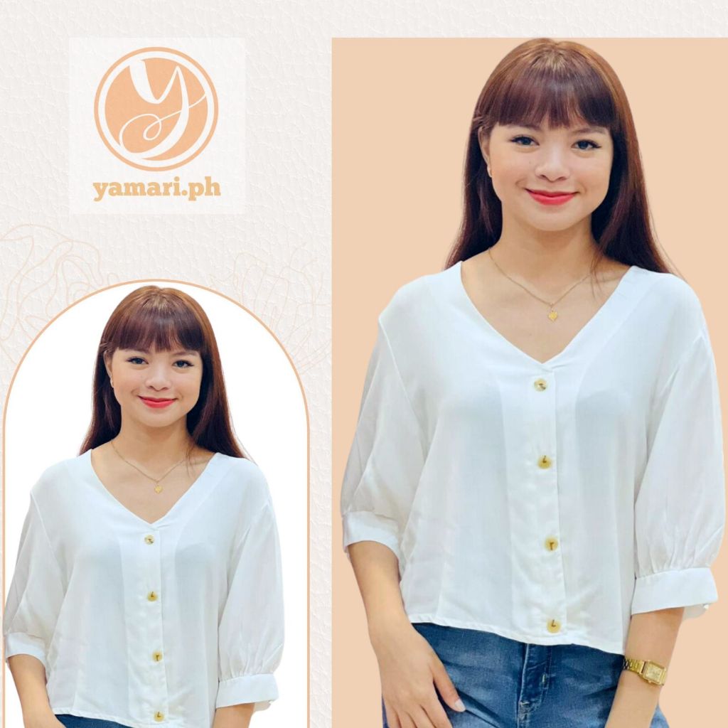 YAMARI.PH Casual Loose Sleeves Challis buttondown Basic Top | GIANA | Shopee Philippines