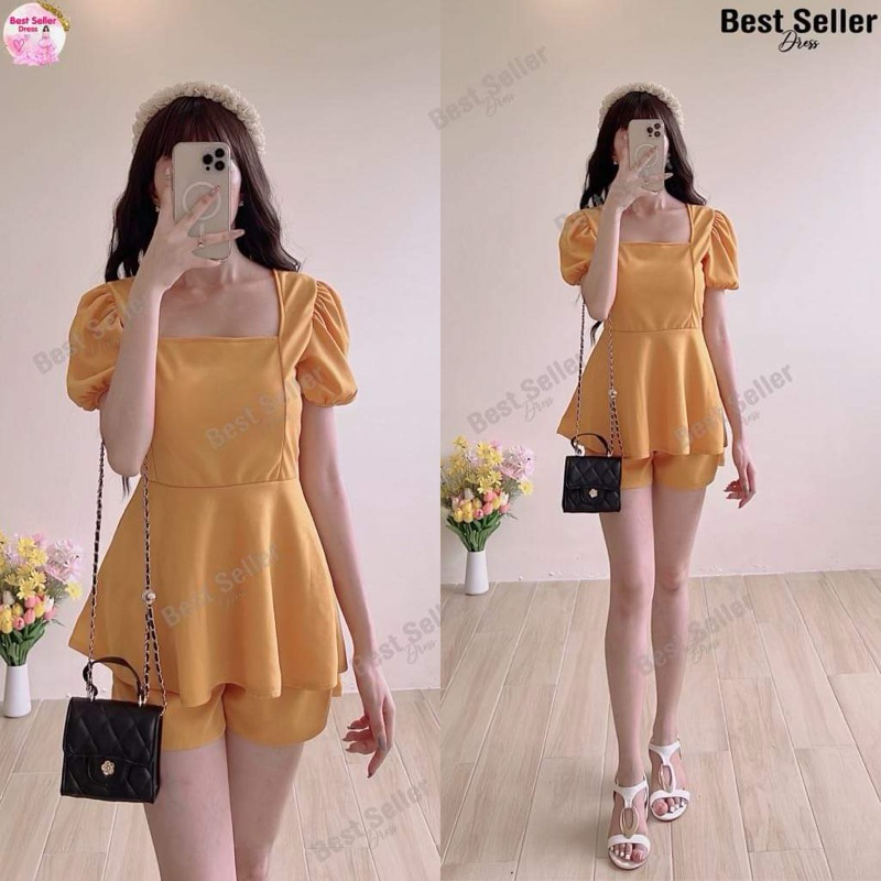 BSD BEST SELLER Abby (S-XXL)Puff Sleeves Top And Short Plain Fabric ...