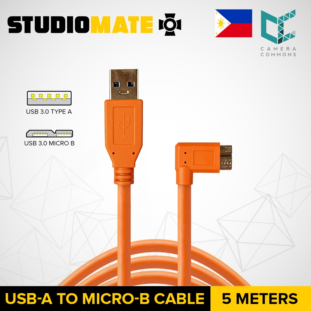 STUDIOMATE USB 3.0 Type A to USB 3.0 Micro B Right Angle Orange Cable ...