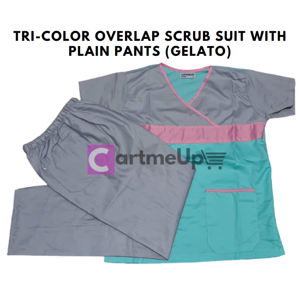 (CART-Z) Tri-Color Overlap Scrub Suit with Plain Pants (Gelato) [LCR ...