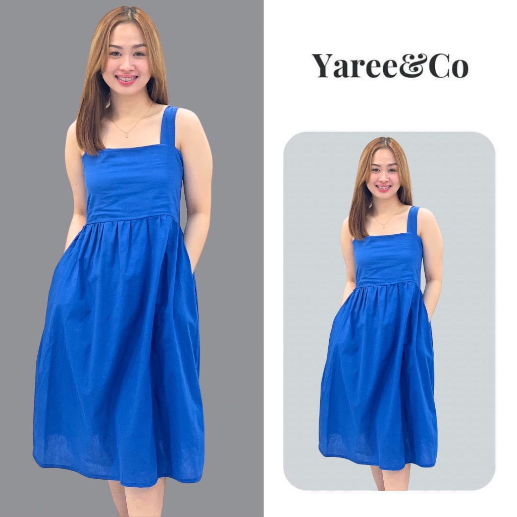 Yaree.CO Roxanne back smocking Fit & flare wide shoulder strap bangkok ...