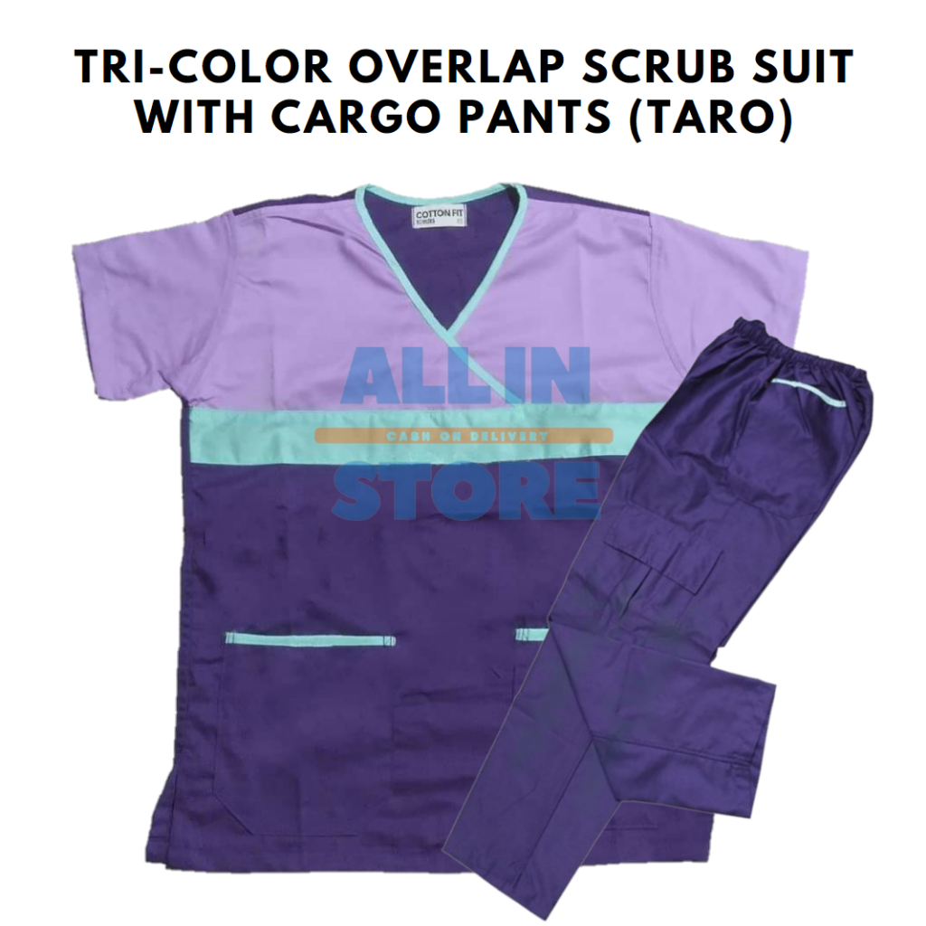 (ALL-Z) Tri-Color Overlap Scrub Suit with Cargo Pants (Taro) [LCC ...