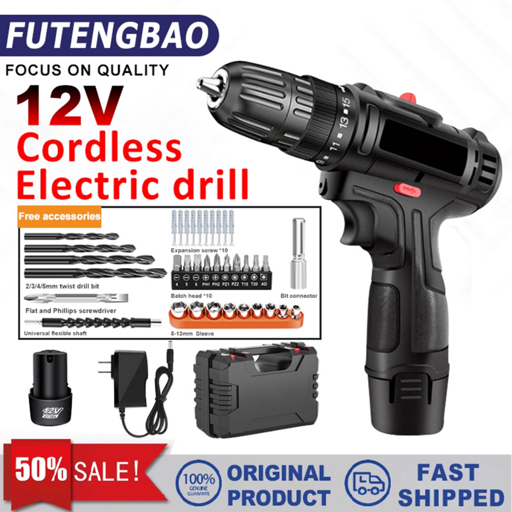 Cordless Electric Drill 12v Double Speed Li Ion Battery Rechargeable
