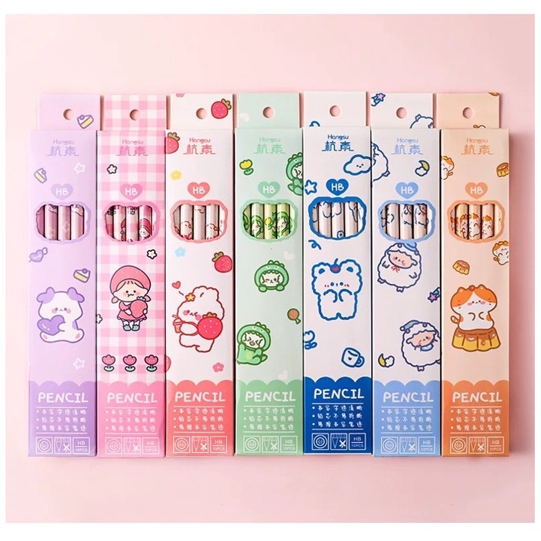 AKT Cartoon HB Pencil Student Stationery with Eraser pencil 10pcs in ...
