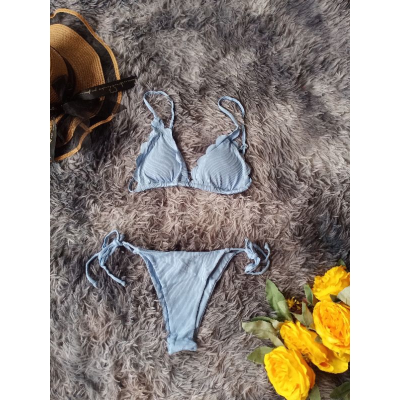 Powder Blue Scallop Self Tie Bikini-Medium | Shopee Philippines