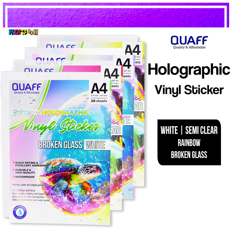 A4 Size QUAFF Printable Hologram Vinyl Inkjet Sticker Waterproof 210mm x 297mm (20 sheets ...