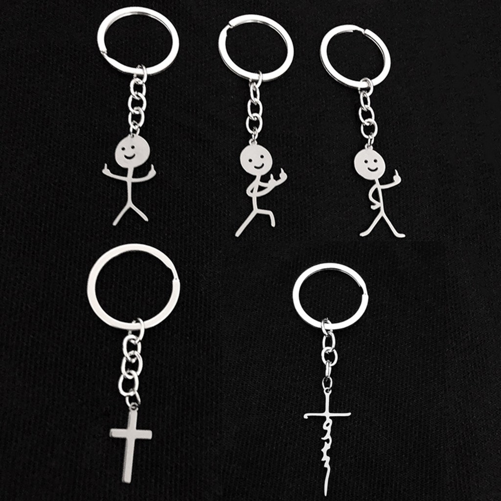 Creative Brief Strokes Human Shape Keychain Simple Metal Keyring for ...