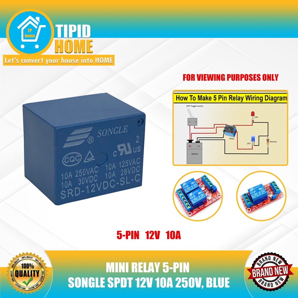 MINI RELAY 5-PIN SONGLE SPDT 12V 10A 250V, BLUE | Shopee Philippines