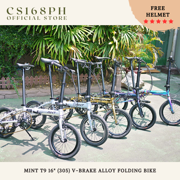 CS168ph Mint T9 16" (305) 9-Speed V-Brake Alloy Folding Bike w/ FREE HELMET | Shopee Philippines
