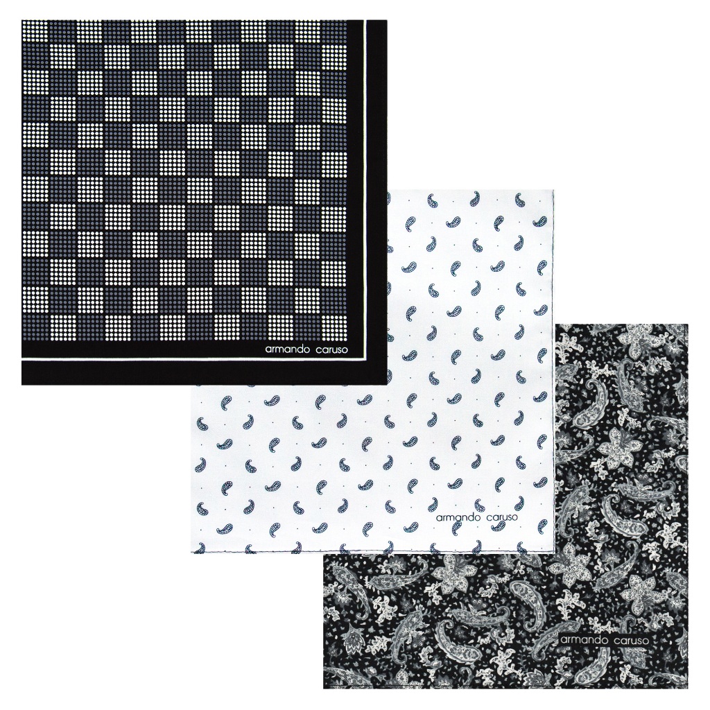 Armando Caruso Handkerchiefs Black Paisley Printed Pattern Set 18"x18 ...