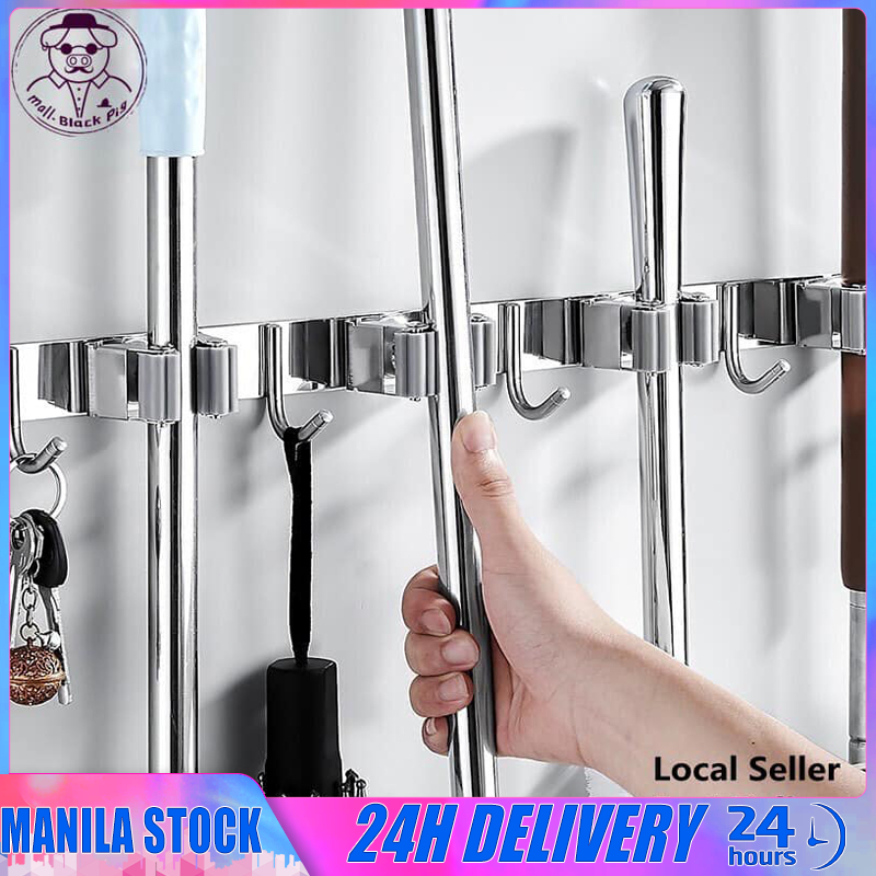 Manuyama Mop Broom Holder Heavy Duty Hooks Hanger Wall Mounted ...