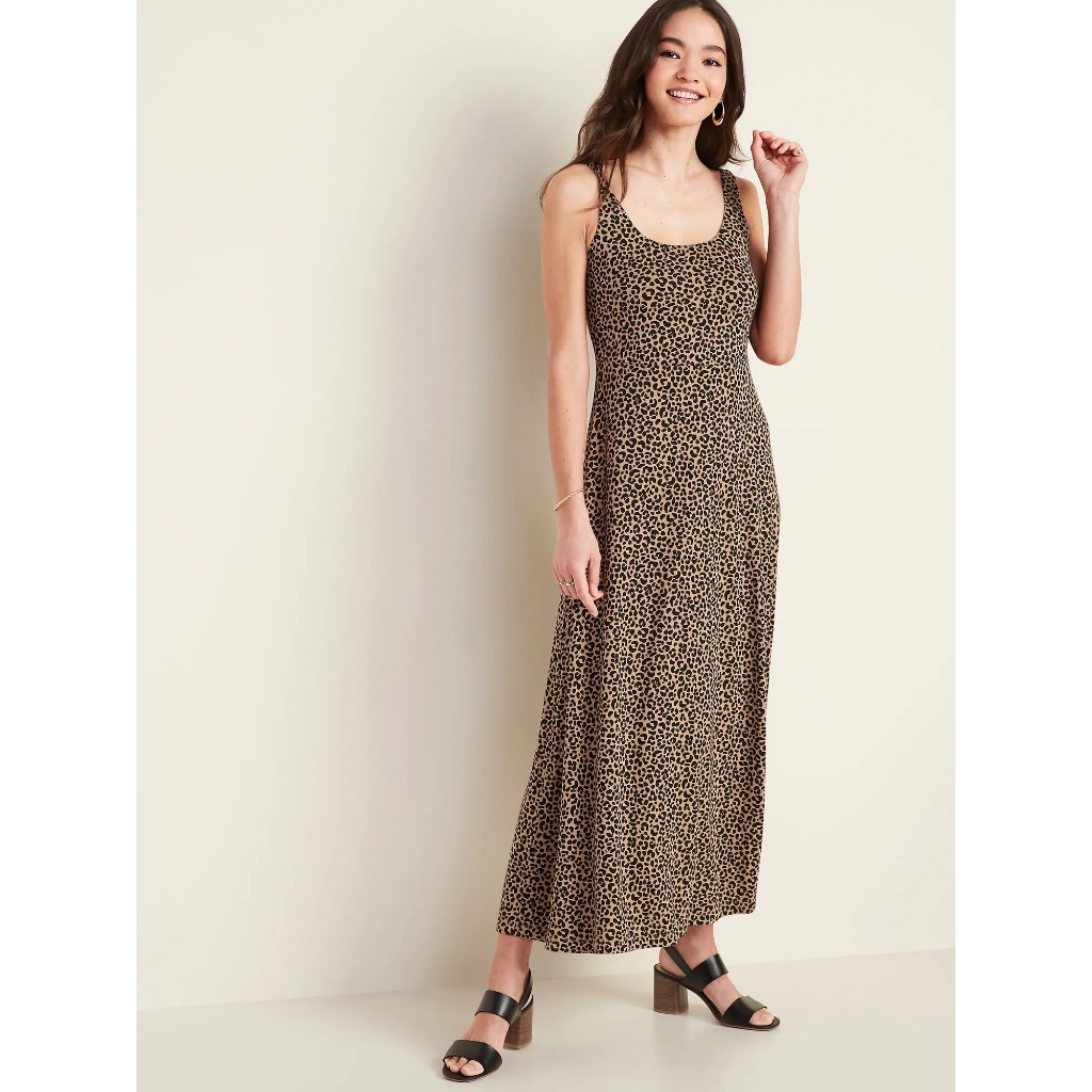 551801 Women's Scoop Neck Fit & Flare Maxi Dress - Brown Animal Print ...