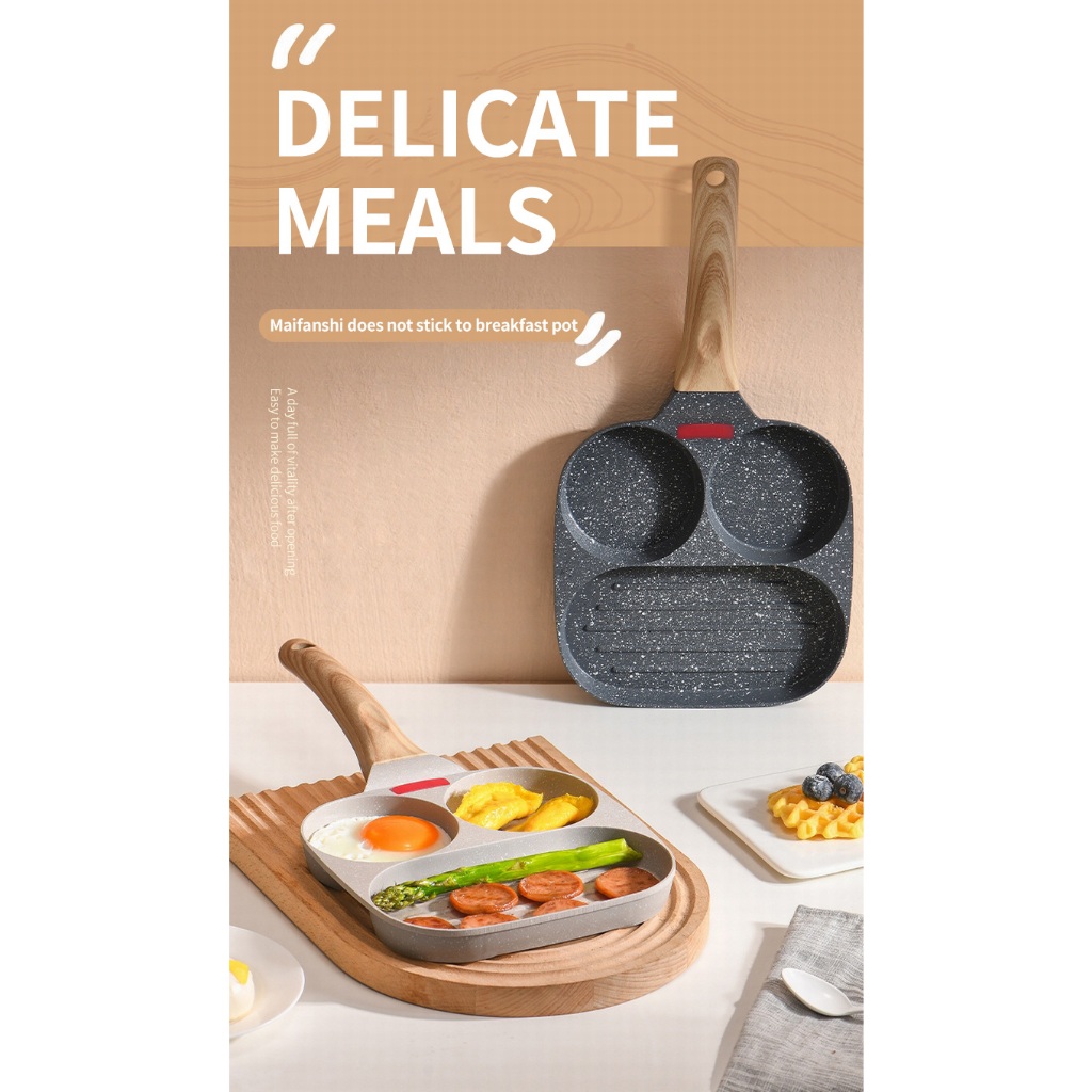 Nonstick Frying Pan Egg Burger& Steak 3in1 Multifunctional Kawali ...