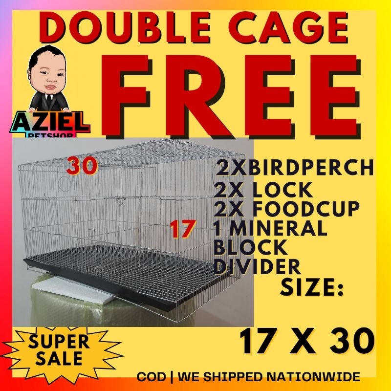 HEAVY DUTY DOUBLE CAGE 17x17x30 with FREE BIRD PERCH and Lock etc ...