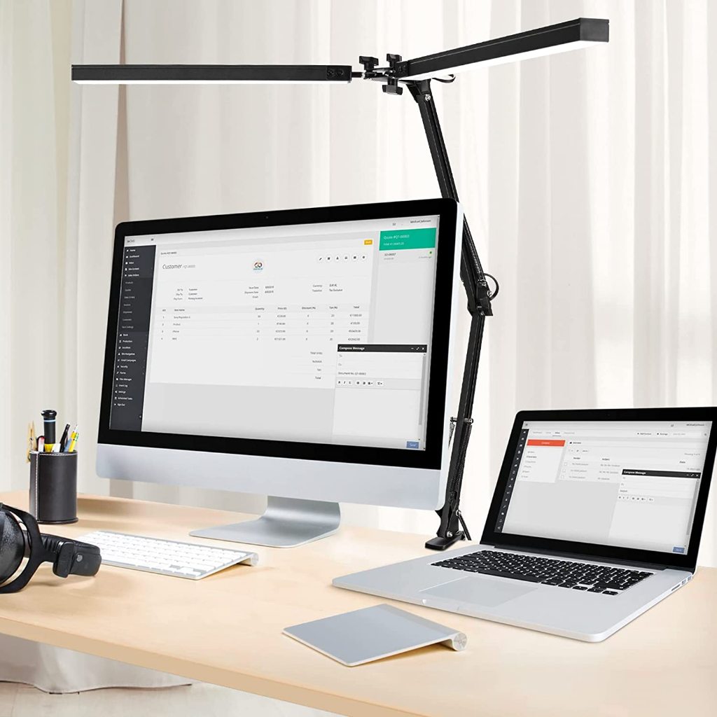 LED Folding Metal Desk Lamp Clip On Light Clamp Long Arm Dimming Table ...