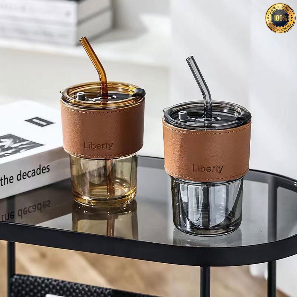 Techno Double Wall Glass Mug Heat Resistant Drinkware Clear Coffee Mug With Straw 450ml | Shopee ...