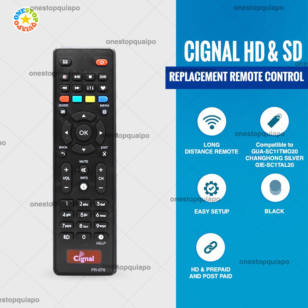 OSQ Replacement Cignal Remote Control for Cignal HD TV Box GUASC1TMO20 ...