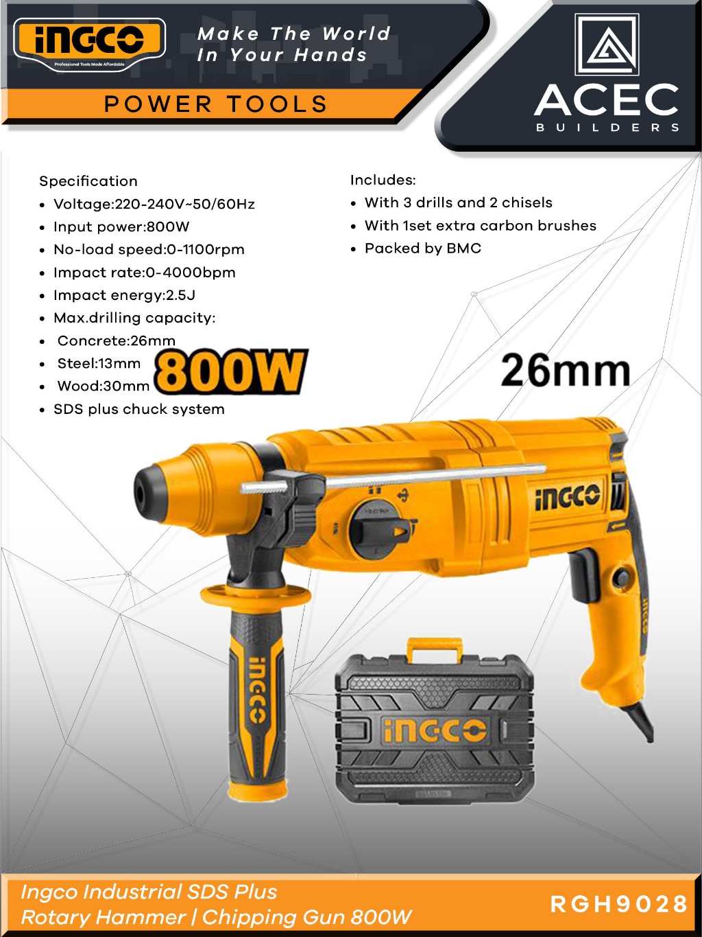 Ingco Industrial SDS Plus Rotary Hammer | Chipping Gun 800W | Shopee ...