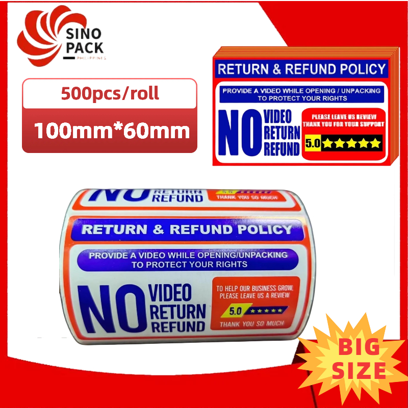 NO Video, No Refund, No Return STICKER Big Size 100mm*60mm for return ...