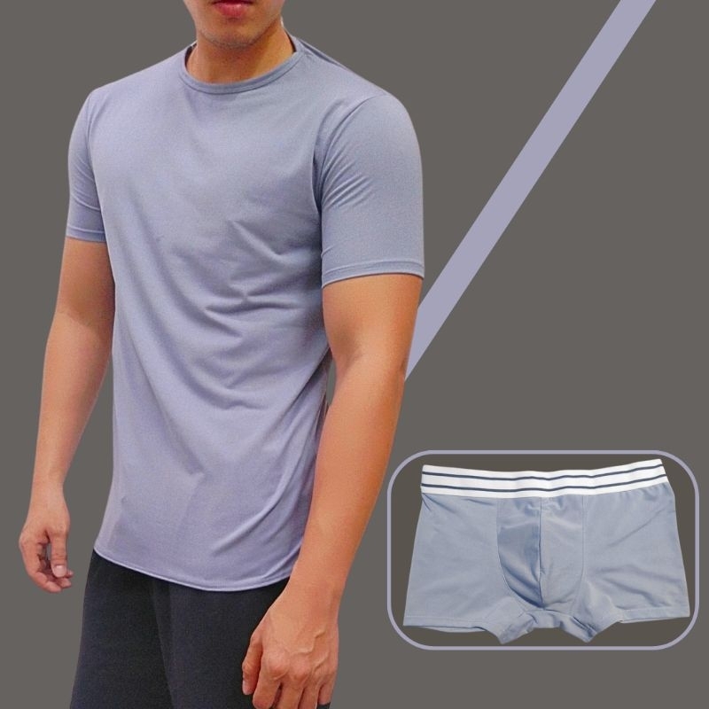 Long Curved Tee and Boxer Brief Set, Cotton, Long Tee, Spandex, T-shirt ...