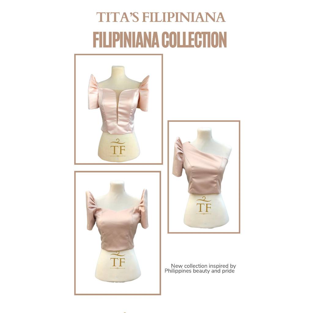 Plain Croptop Top Modern Filipiniana Beige | Shopee Philippines
