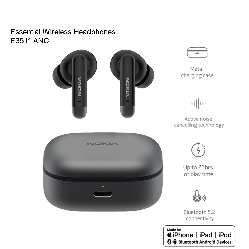 Nokia E3511 (Black) Wireless Earphones TWS | Professional ANC TWS Earphone | Bluetooth 5.2 | AI ...