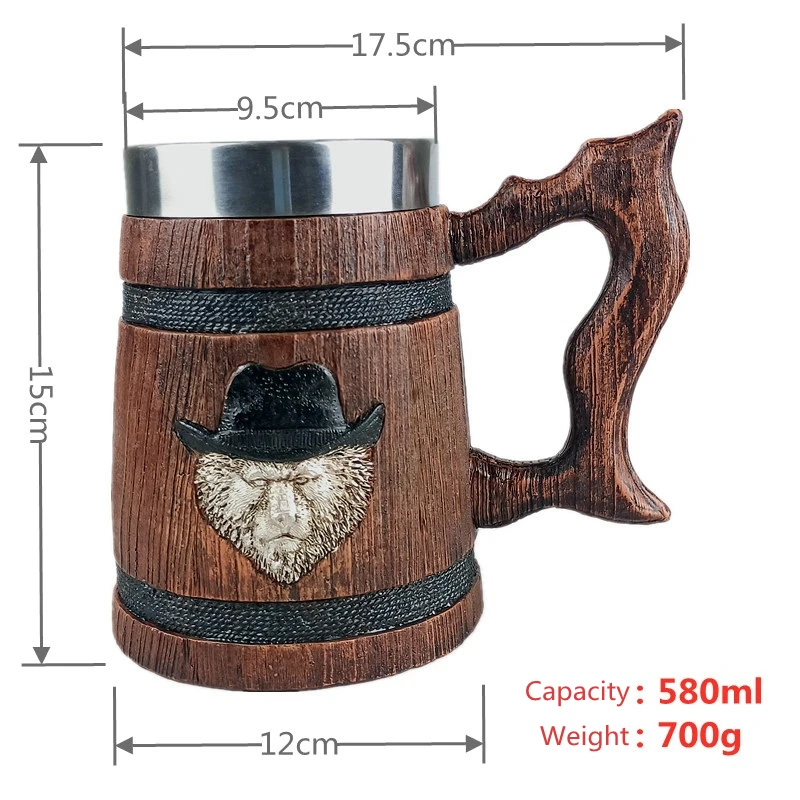 【Fan'】Viking Wood Style Beer Mug Simulation Wooden Barrel Beer Cup ...