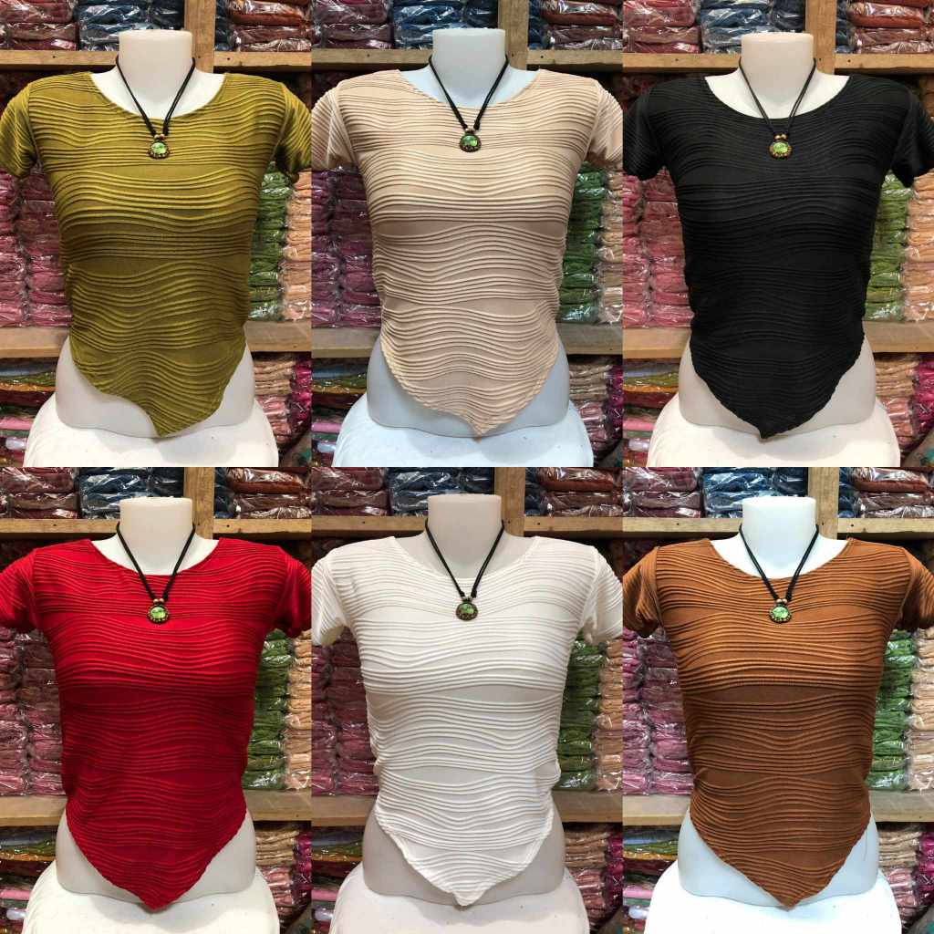 Amber Plain Bark Crepe Round Neck Hanky Front Style Tops | Shopee ...