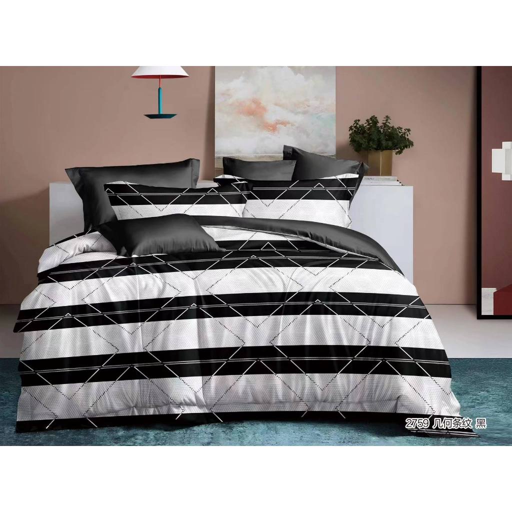 Angbon 3 In 1 Queen Size Black & White Elegant Design Bedsheet Set 60 ...