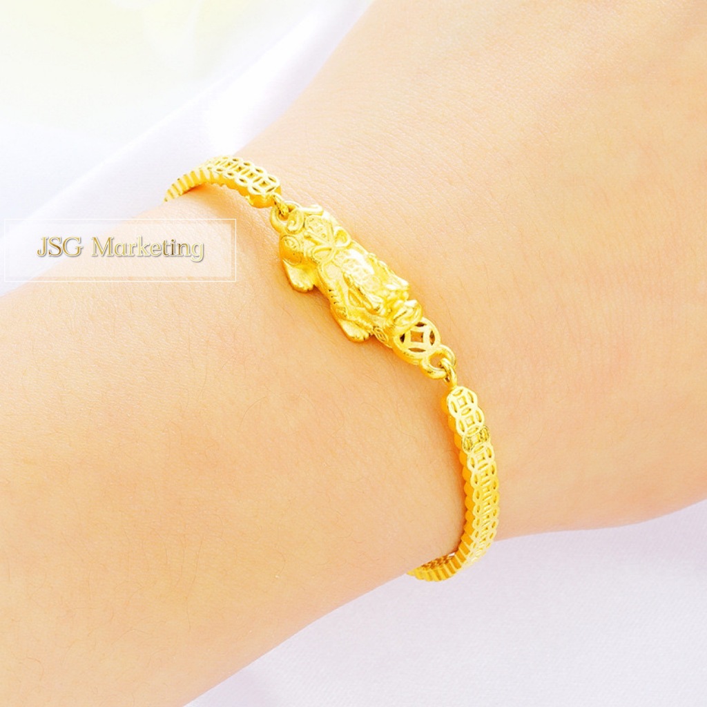 18K Gold Pixiu/Piyao Bracelet Lucky Charm Prosperity Gold Plated ...