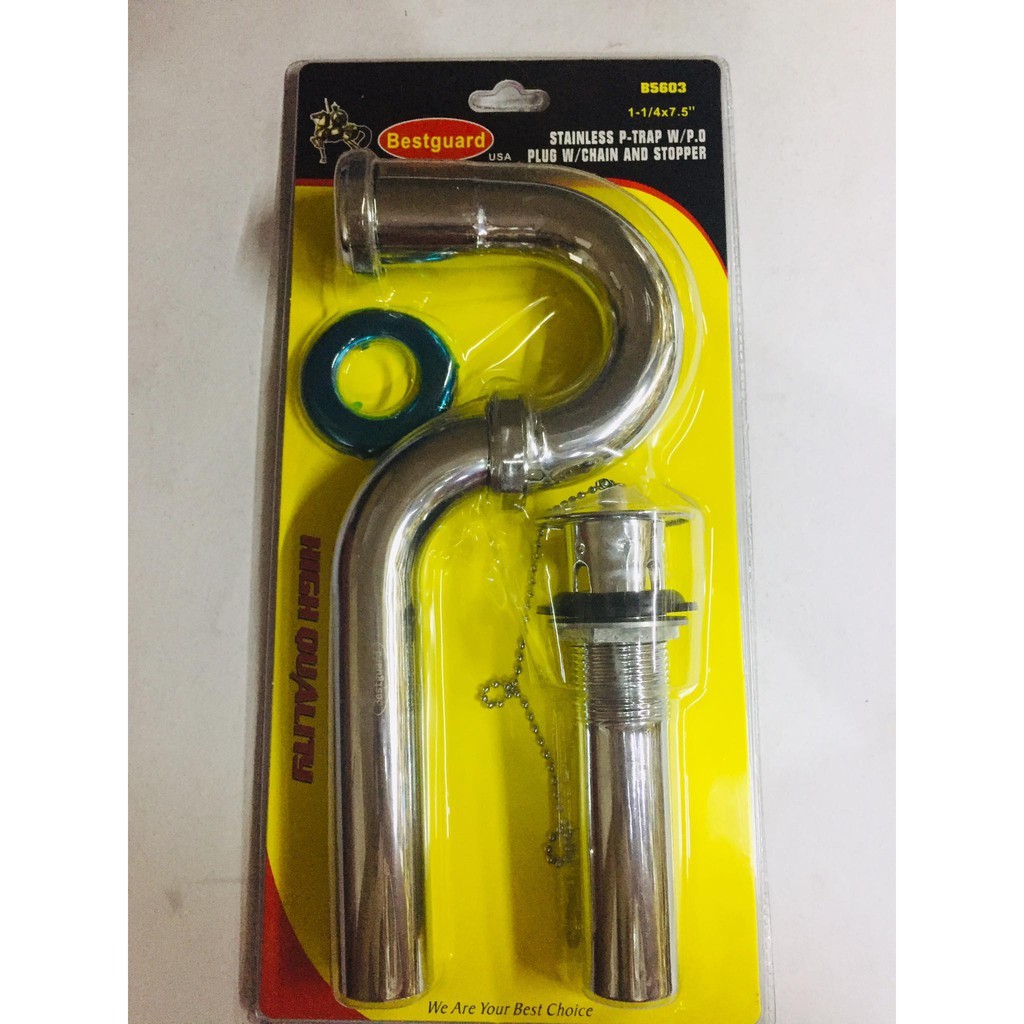 BESTGUARD STAINLESS P-TRAP W/P.O PLUG W/ CHAIN AND STOPPER | Shopee ...