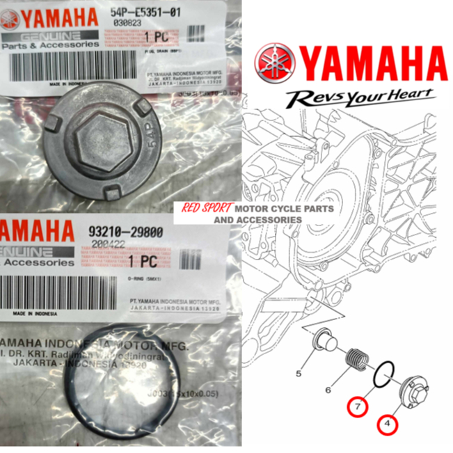 DRAIN PLUG + ORING FOR MIO I 125 / MIO SOUL I 125 54P-E5351-00 YAMAHA GENUINE PARTS | Shopee ...