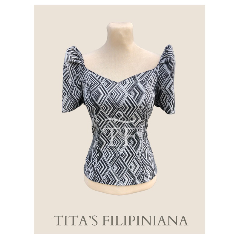 Inabel Linoco Vneck Modern Filipiniana | Shopee Philippines