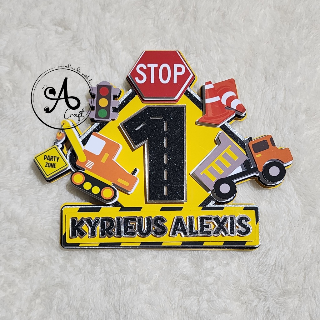 Personalized Cake Topper | Construction Theme Cake Topper | Customized ...